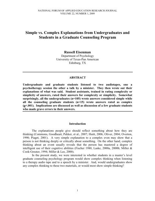 Simple vs. Complex Explanations from Undergraduates and Students ...