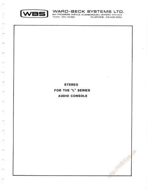STEREO FOR THE L SERIES AUDIO CONSOLE - Ward-Beck ...