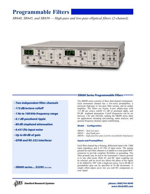 Programmable Filters - Stanford Research Systems