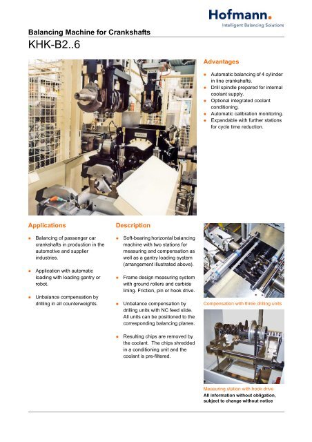 Technical Specifications - hofmann-balancing.com