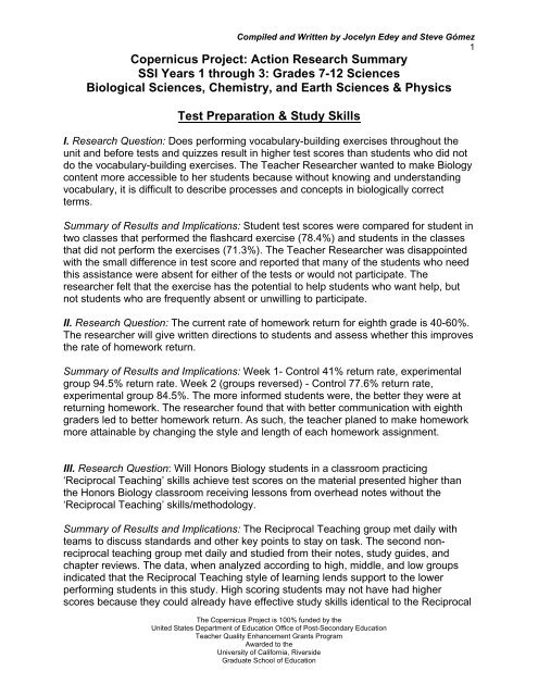 Action Research Summary - Copernicus Project - University of ...