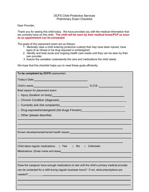 Pediatric Physical Exam Checklist