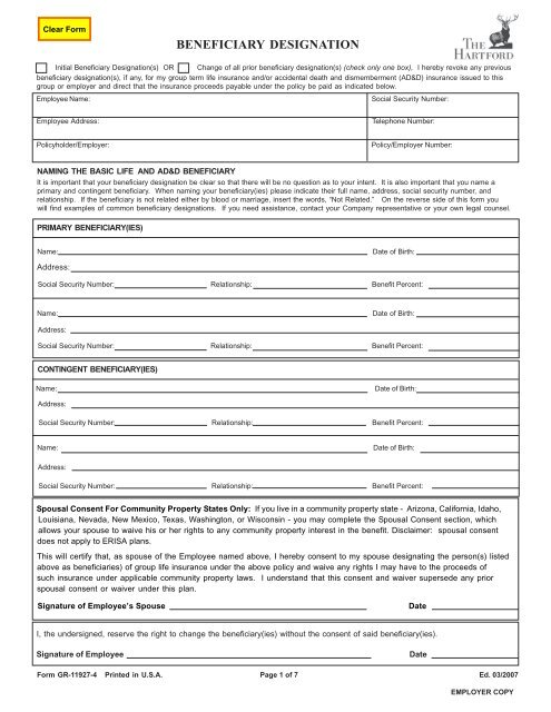 Hartford Beneficiary Designation Form