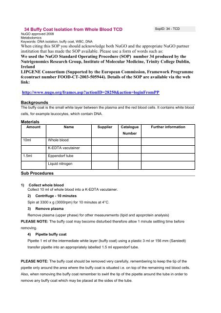 34 Buffy Coat Isolation from Whole Blood TCD - The European ...
