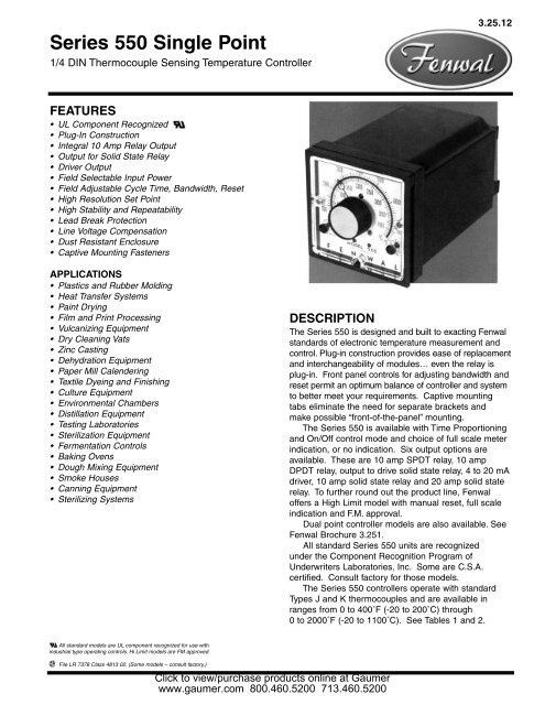 Fenwal Series 550 Datasheet (8 pages, 1.2MB) - Gaumer