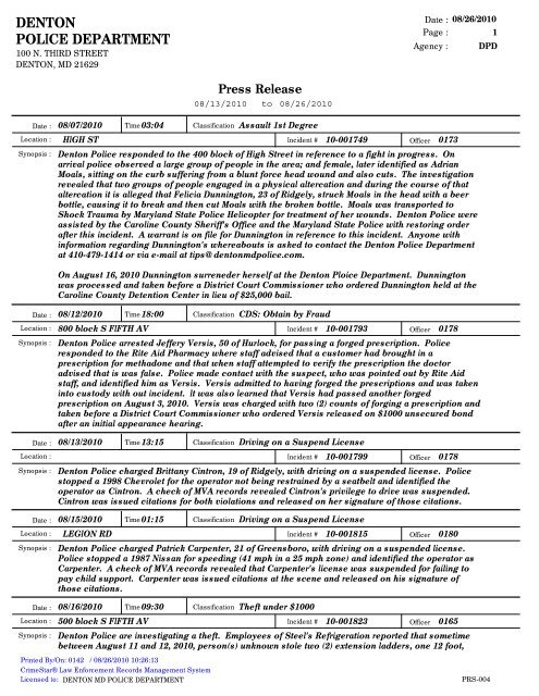 DENTON POLICE DEPARTMENT - DentonMDPolice.com