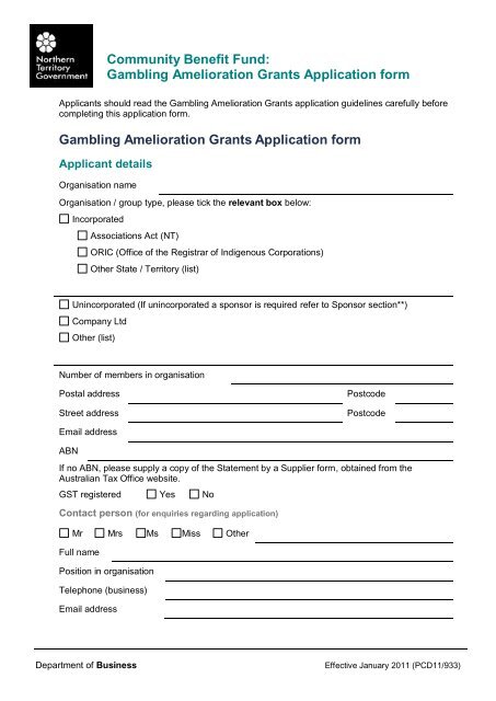 Gambling Amelioration Grants Application form Gambling ...
