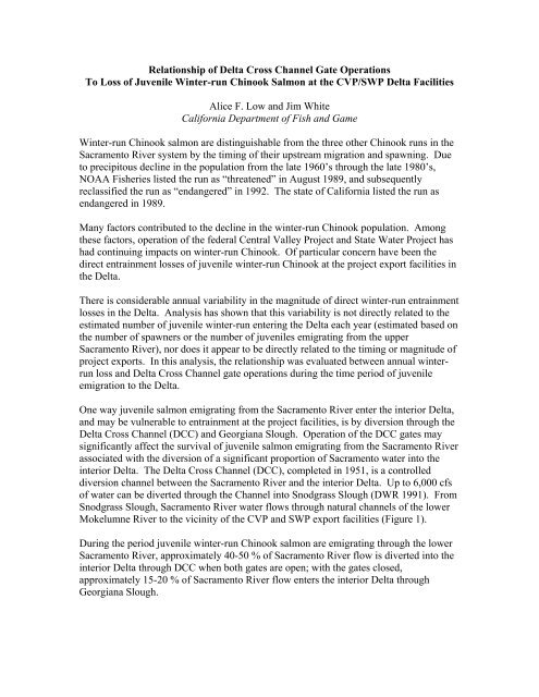 Relationship of Delta Cross Channel Gate Closures - State Water ...