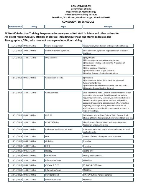 Induction Training Programme for newly recruited staff in Admn ... - ATI
