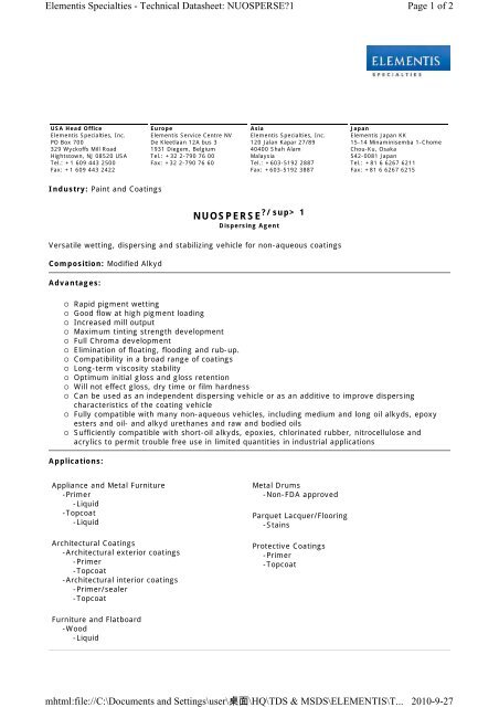 Elementis Specialties