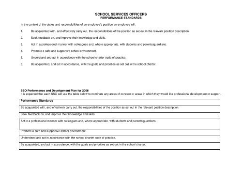 SSO Performance Standards
