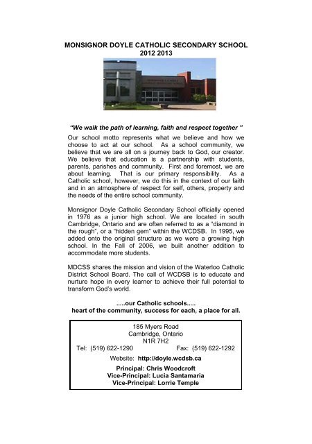 Student Handbook - Monsignor Doyle Catholic Secondary School ...