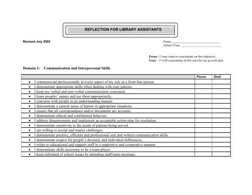 Reflection Sheets for Library Assistants - Web