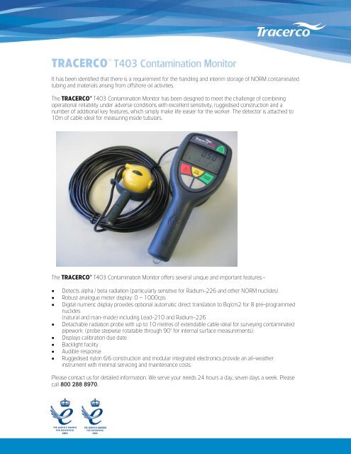 TRACERCOâ ¢ T403 Contamination Monitor