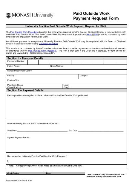 Paid Outside Work Payment Request Form - Adm.monash.edu ...