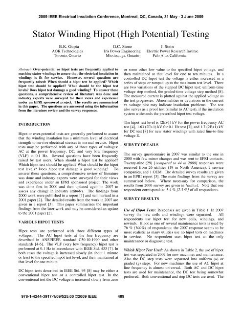 Stator Winding Hipot (High Potential) Testing - Iris Power Engineering