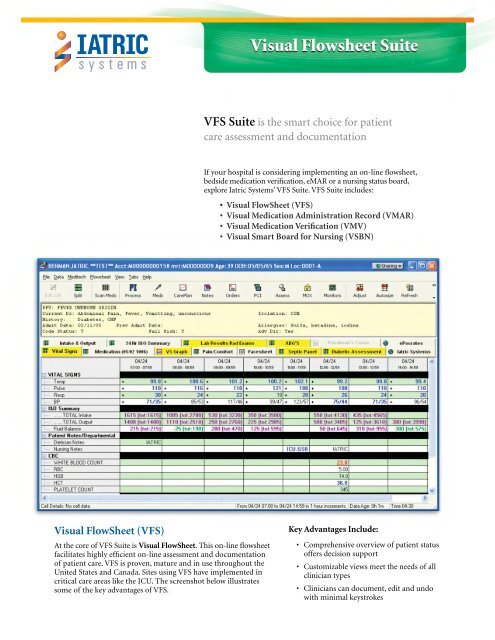 Visual FlowSheet (VFS) - Iatric Systems, Inc.