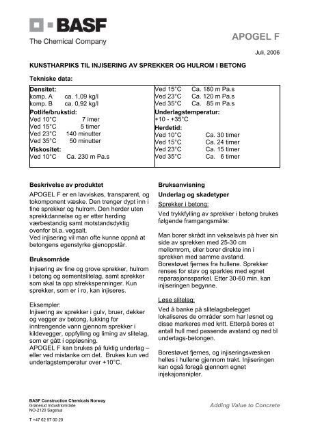 Datablad - BASF Construction Chemicals