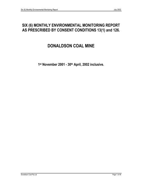 SIX (6) MONTHLY ENVIRONMENTAL MONITORING REPORT AS ...