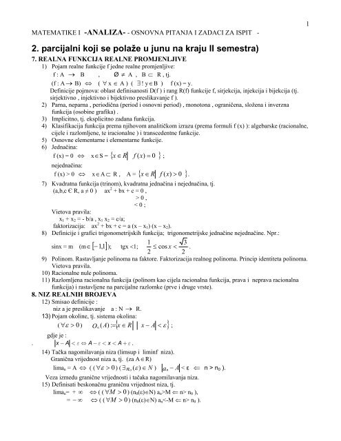 Matematika I - GraÄ evinski Fakultet Univerziteta u Sarajevu