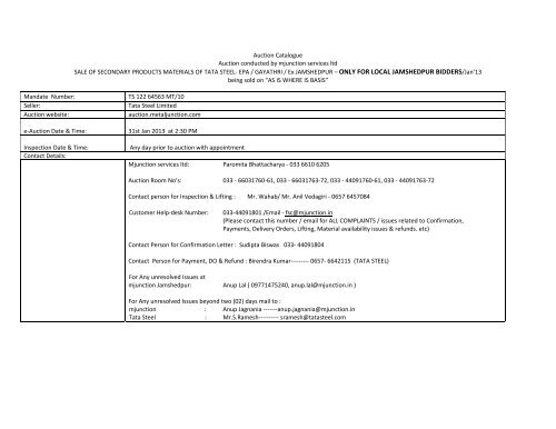 Auction Catalogue Auction conducted by mjunction ... - Metaljunction