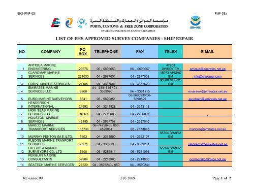LIST OF EHS APPROVED SURVEY COMPANIES - SHIP REPAIR