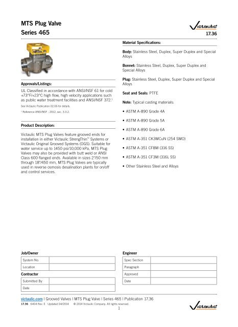 MTS Plug Valve 17.36 - Victaulic