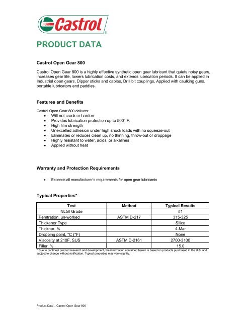 PRODUCT DATA - Castrol