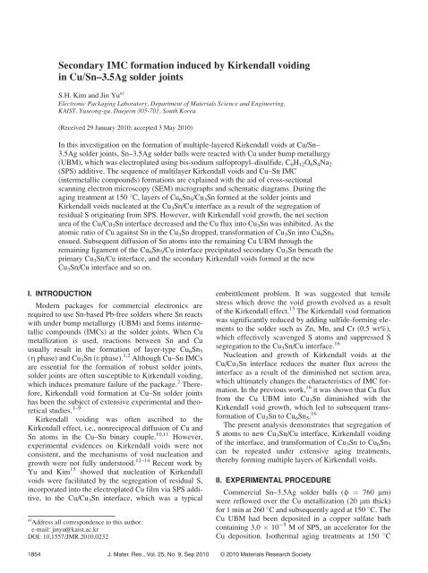 Secondary IMC formation induced by Kirkendall voiding in ... - KAIST