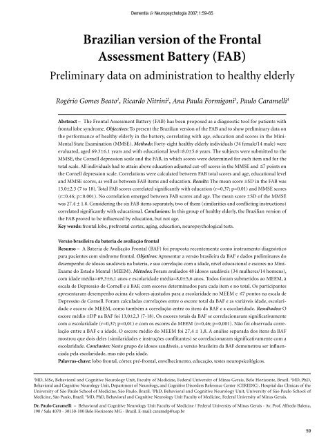 Brazilian version of the Frontal Assessment Battery (FAB