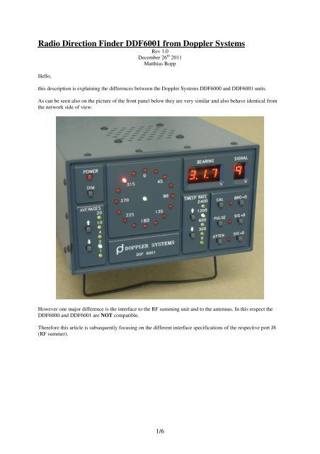 Radio Direction Finder DDF6001 from Doppler Systems - DD1US