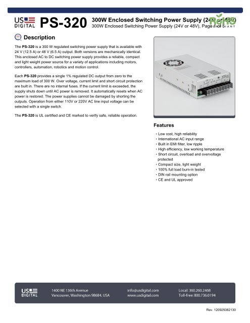 PS-320 300W Enclosed Switching Power Supply (24V ... - US Digital