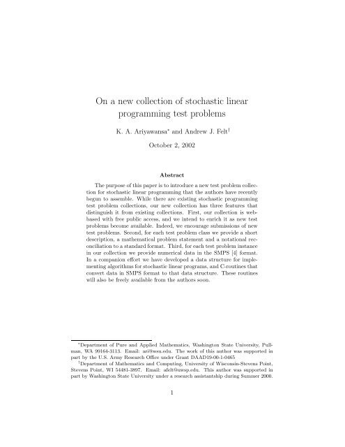 On A New Collection Of Stochastic Linear Programming Test Problems