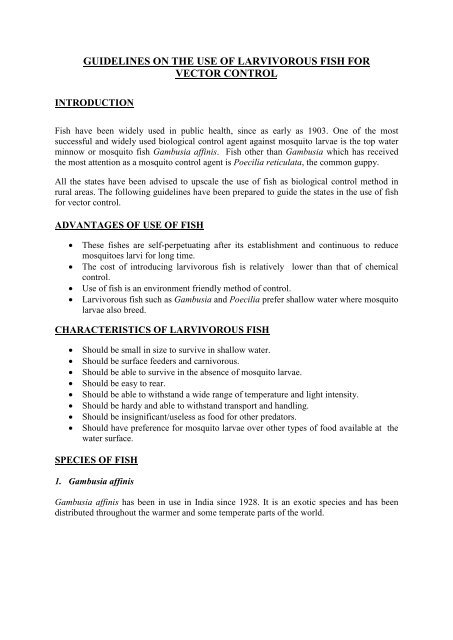 guidelines on the use of larvivorous fish for vector control - NVBDCP