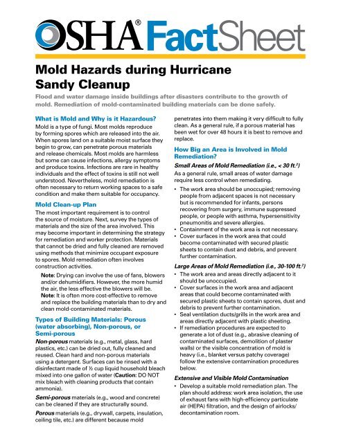 Mold Hazards during Hurricane Sandy Cleanup Fact Sheet - OSHA