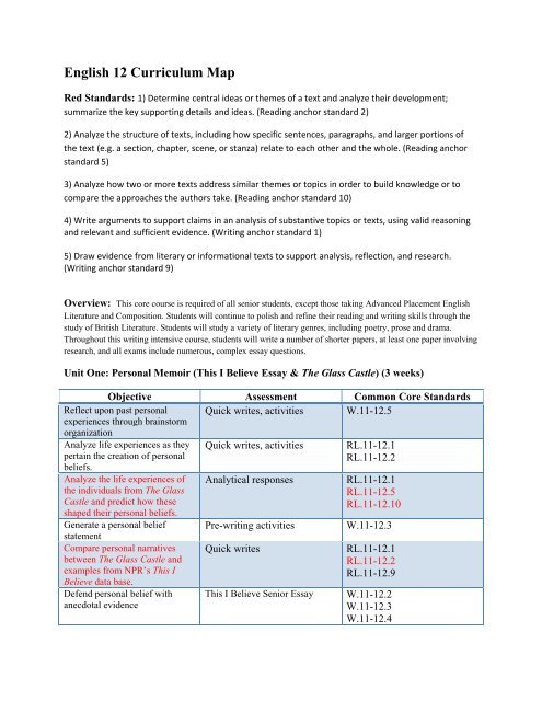 English 12 Curriculum Map