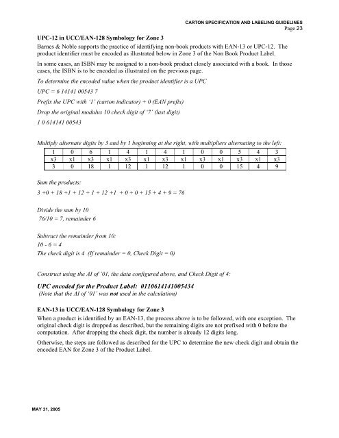 CARTON SPECIFICATION AND