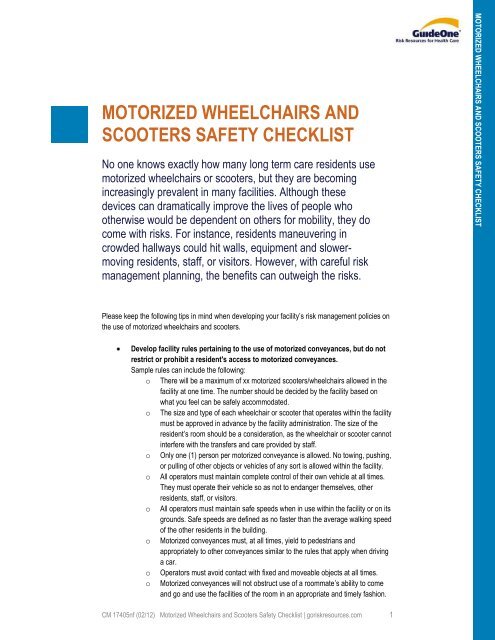 MOTORIZED WHEELCHAIRS AND SCOOTERS SAFETY CHECKLIST