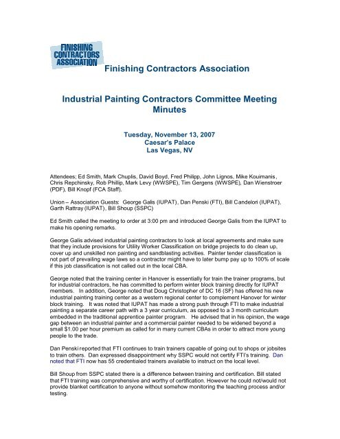 Finishing Contractors Association Industrial Painting Contractors ...