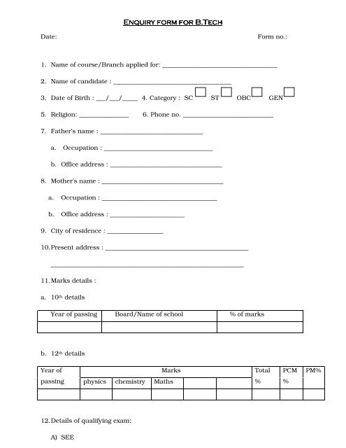 Enquiry form for B.Tech Enquiry form for B.Tech - Abesit.in