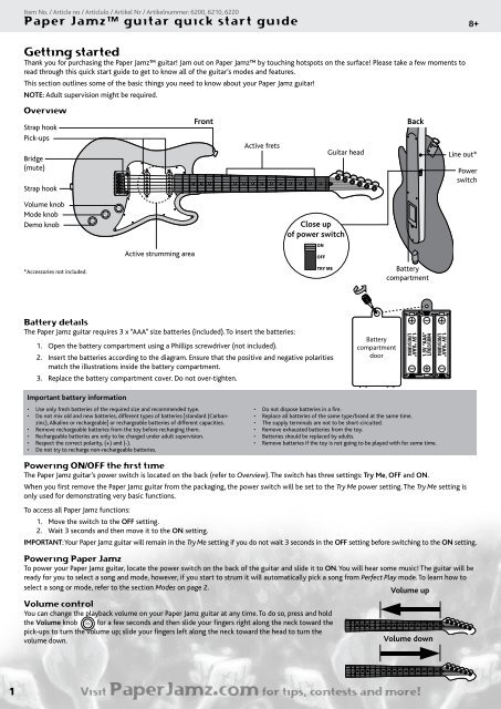 Paper Jamzâ ¢ guitar quick start guide Getting started - WowWee