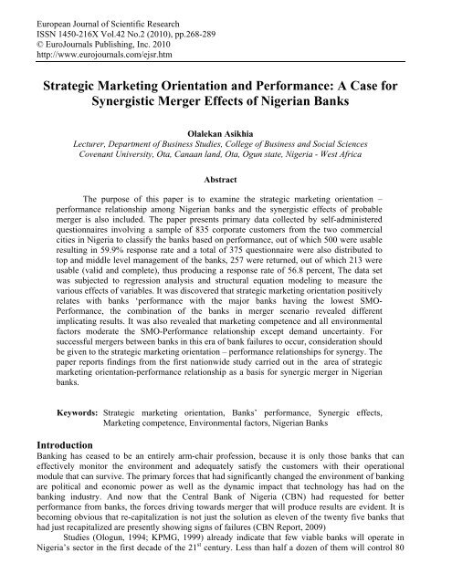 Strategic Marketing Orientation and Performance: A ... - EuroJournals