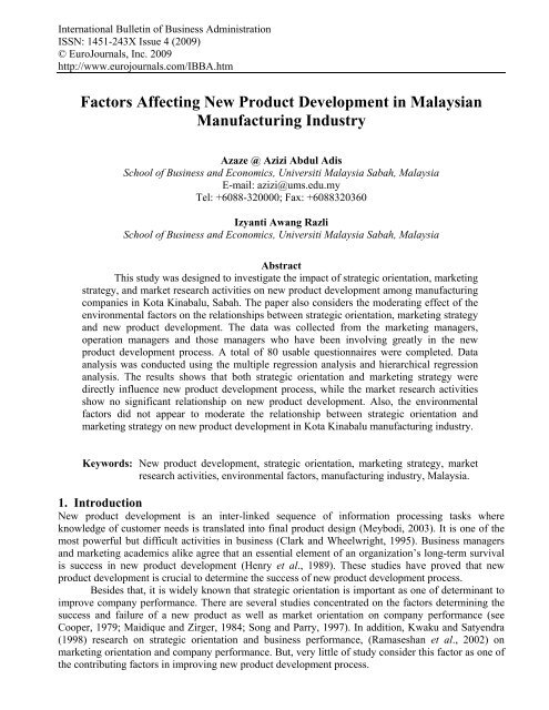 Factors Affecting New Product Development in ... - EuroJournals
