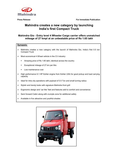 Mahindra Gio Price List
