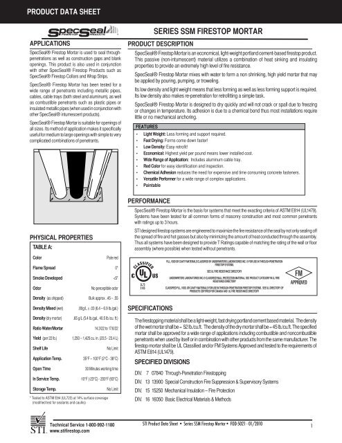 SerieS SSM FireStop Mortar - STI - Specified Technologies Inc
