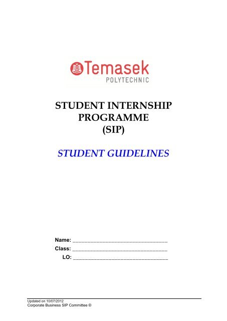 (sip) student guidelines - Temasek Polytechnic