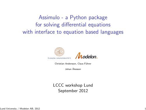 Assimulo - a Python package for solving differential ... - LCCC