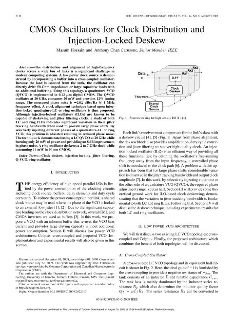Cmos Oscillators For Clock Distribution And Injection Locked Deskew