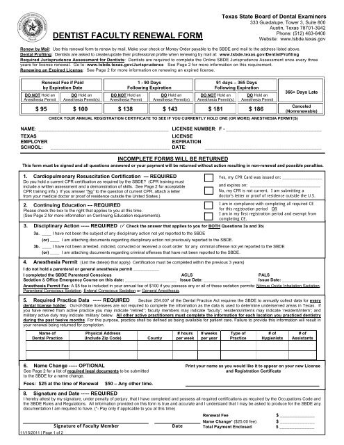 dentist faculty renewal form - Texas State Board of Dental Examiners
