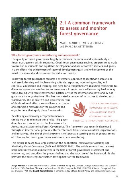 2.1 a common framework to assess and monitor forest governance